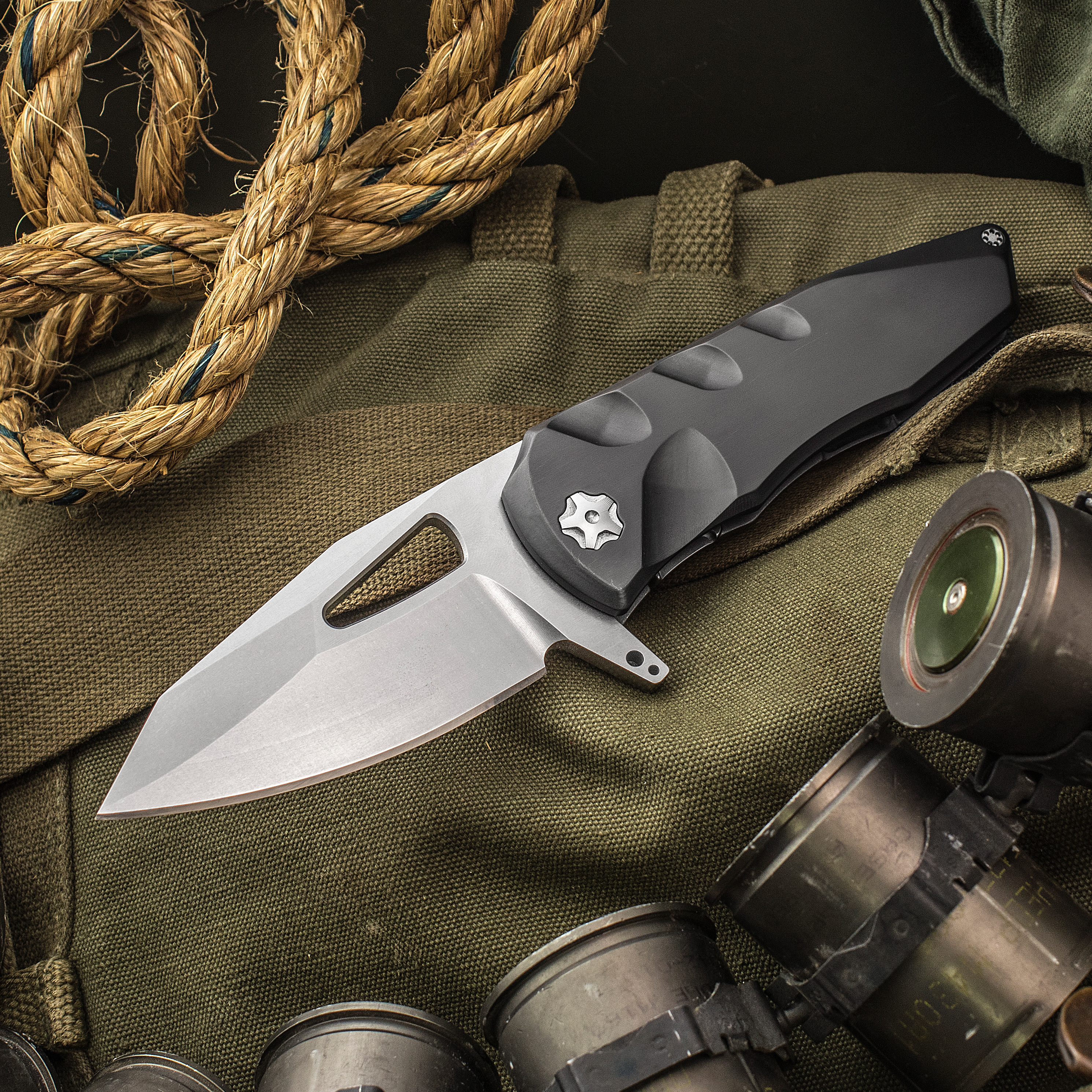 EOS Squid Flipper 3.625" S35VN Stonewashed Blade, Milled Zirconium ...
