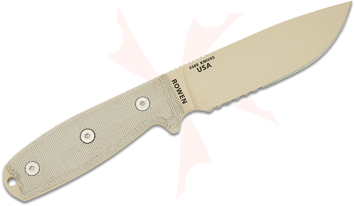 ESEE Knives ESEE-4S-DT Desert Tan Combo Edge, OD Green Sheath, Clip ...