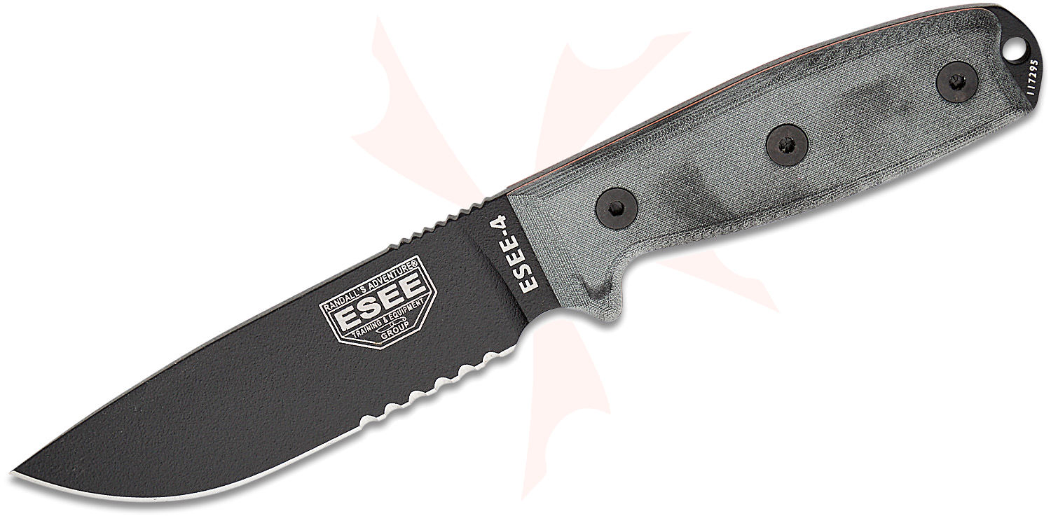 ESEE Knives ESEE-4S-MB Fixed Blade Knife 4.5" 1095 Carbon Black Combo ...