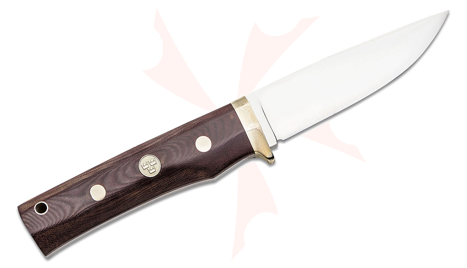 Fallkniven TK1 Tre Kroner de Luxe Knife Fixed 4" 3G Satin Blade, Maroon Micarta Handle, Leather ...