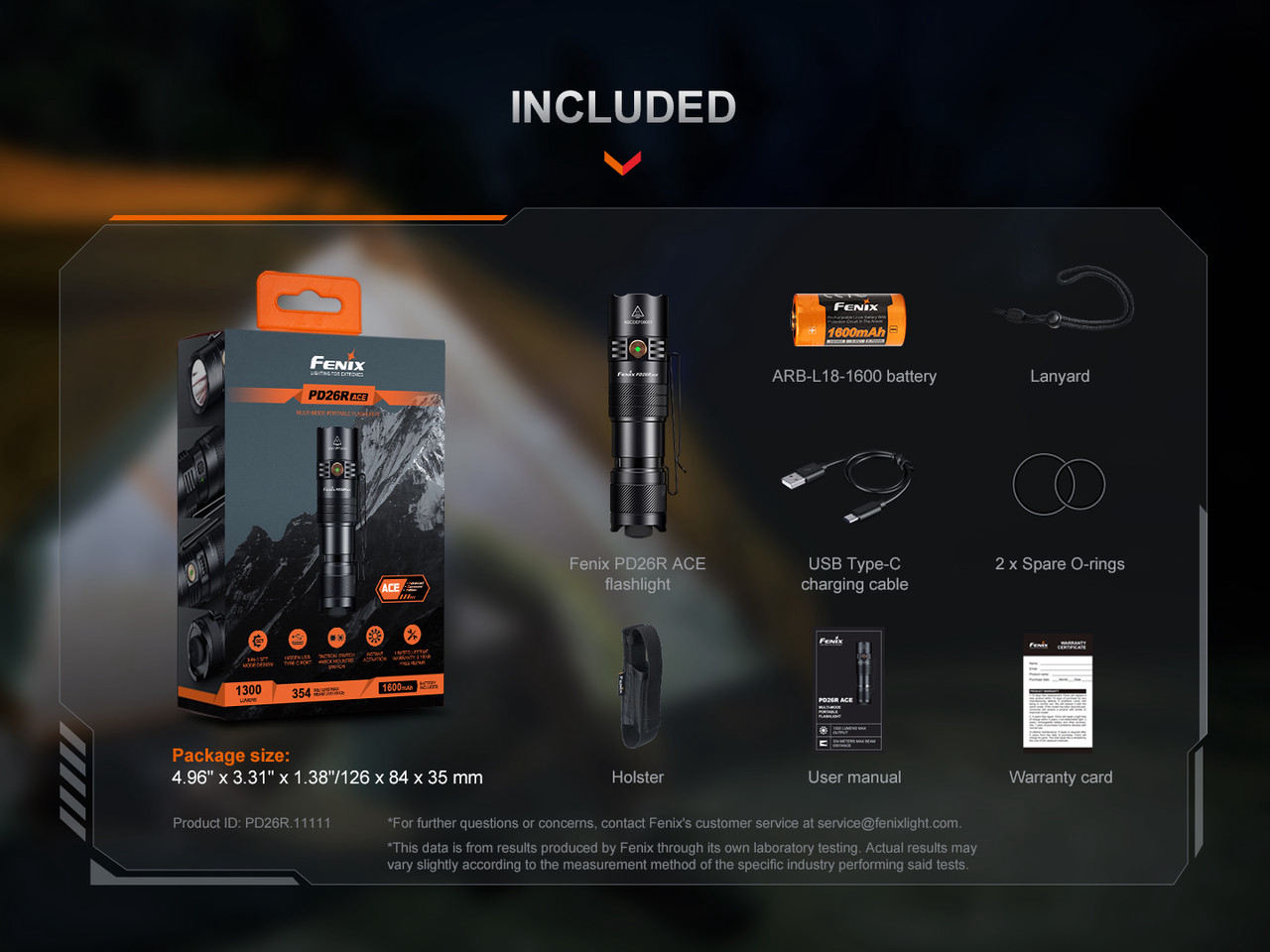 Fenix PD26R-ACE Compact Muli-Mode LED Flashlight, Black, 1300 Max ...