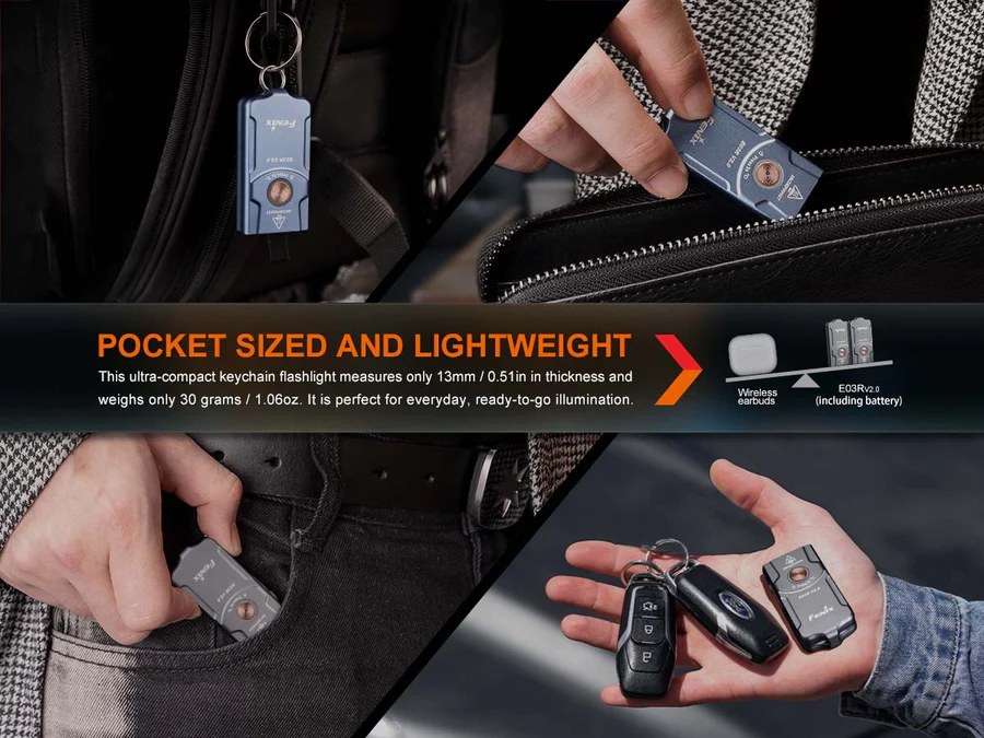 Fenix E03R V2.0 All Metal Mini LED Keychain Flashlight, Gray, 500 ...