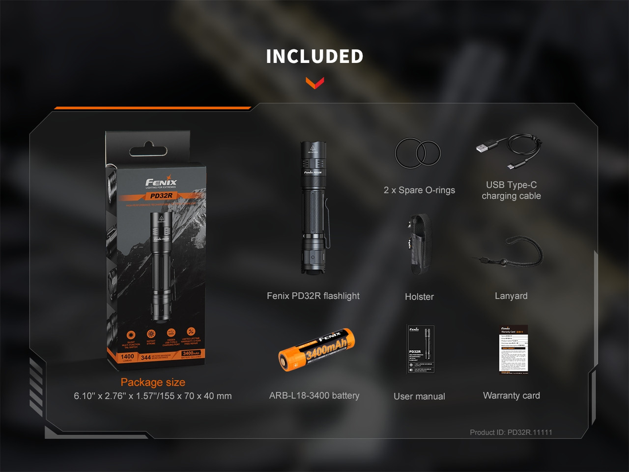 Fenix PD32R Rechargeable LED Flashlight, Black, 1400 Max Lumens ...