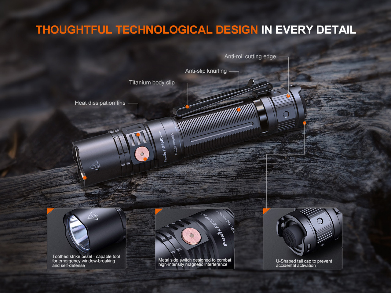 Fenix PD36Rv2 USB Type-C Rechargeable LED Flashlight, Black, 1700 Max ...