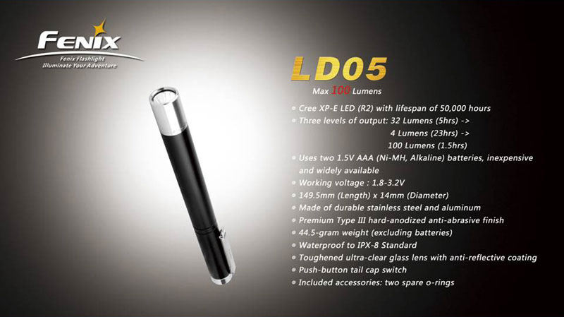 Fenix LD05 High Performance LED Pen Light, 100 Max Lumens - KnifeCenter ...