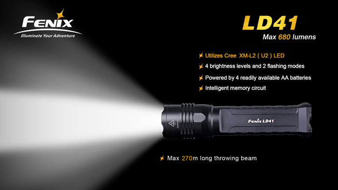 Fenix LD41 LED Flashlight, Black, 680 Max Lumens - KnifeCenter ...