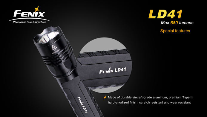 Fenix LD41 LED Flashlight, Black, 680 Max Lumens - KnifeCenter ...