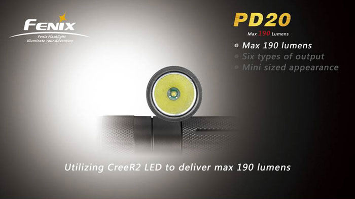 Fenix PD20 (R2) Variable Output LED Flashlight, Strobing, 190 Max ...