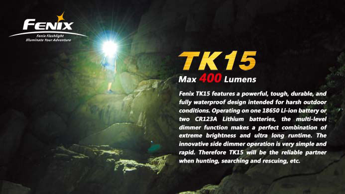 Fenix TK15 LED Flashlight, Black, 400 Max Lumens - KnifeCenter ...