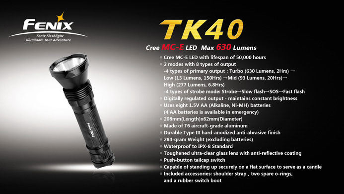 Fenix TK40 Variable Output Tactical LED Flashlight, 630 Max Lumens ...