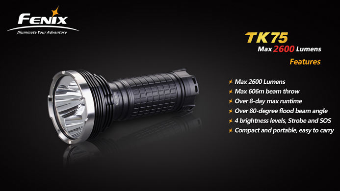 Fenix TK75 High-Intensity Three LED Flashlight, Black, 2600 Max Lumens ...