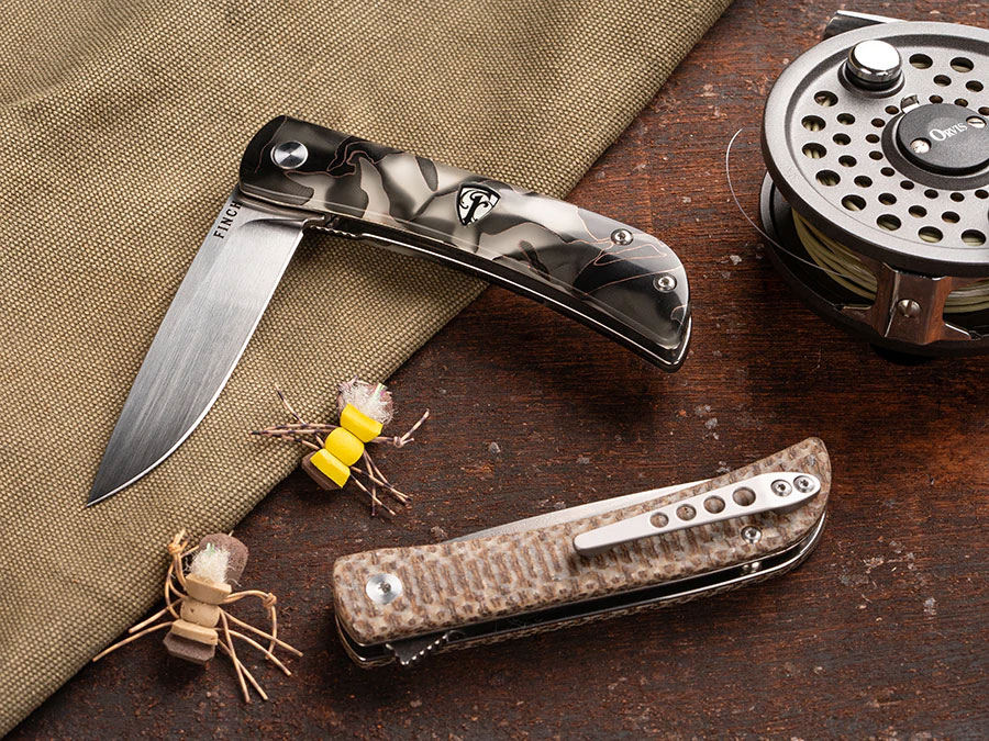 Finch Knife Company CHERNOBYL ANT Flipper Knife 3" 14C28N Drop Point Blade, Glow Rafir Resin ...
