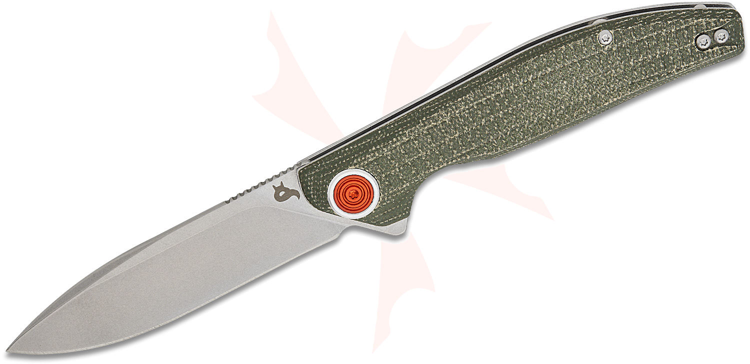 Fox BlackFox BF-765 OD Artia Liner Lock Flipper Knife 3.35" D2 Stonewashed Drop Point Blade, OD ...