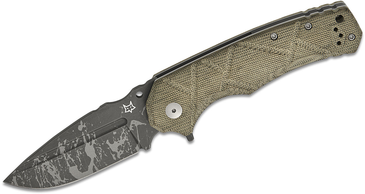 Fox FX-557 Uro Liner Lock Flipper Knife 3.54" Niolox Acid Washed Drop Point Blade, OD Green ...