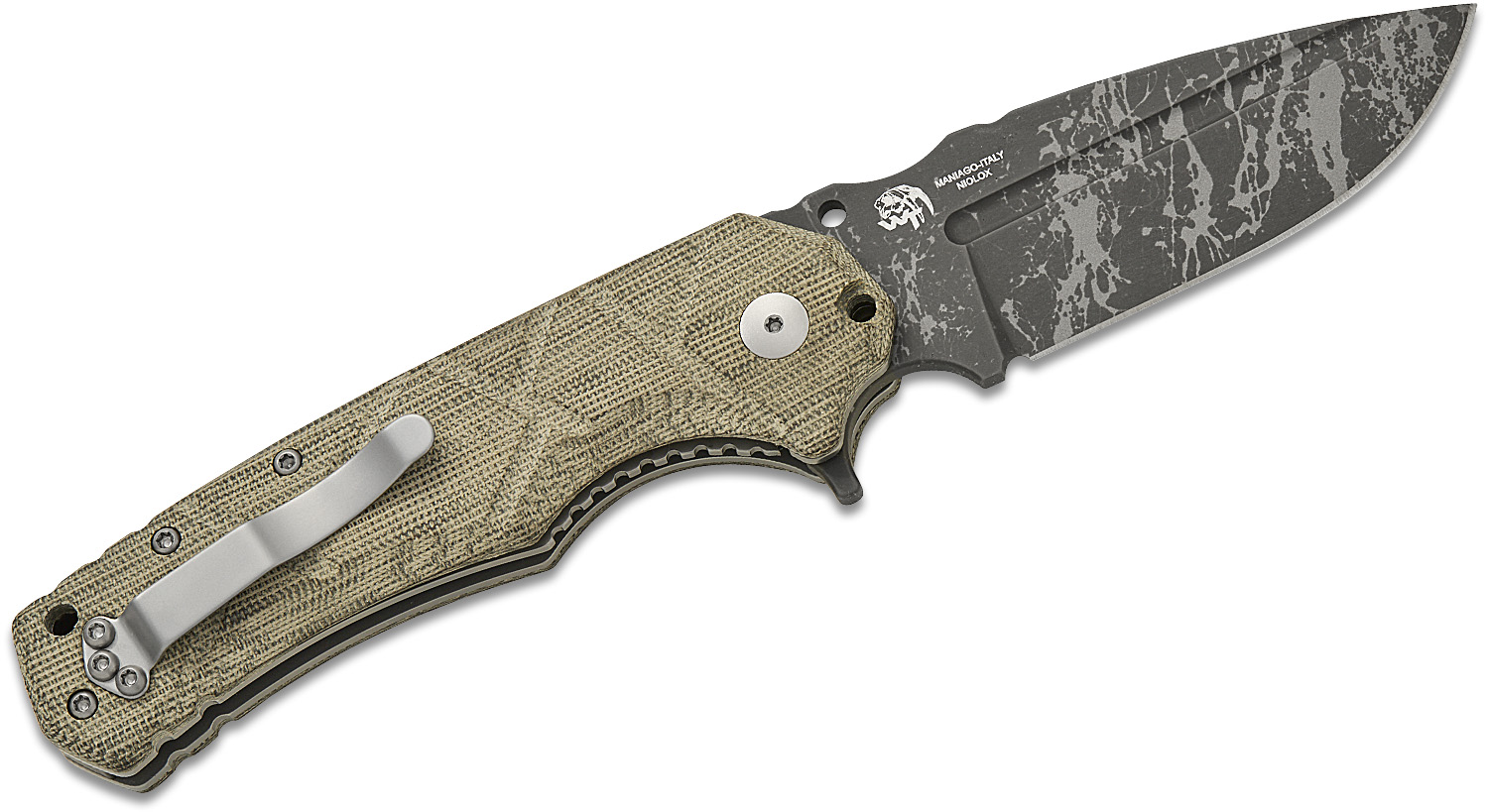 Fox FX-557 Uro Liner Lock Flipper Knife 3.54" Niolox Acid Washed Drop Point Blade, OD Green ...