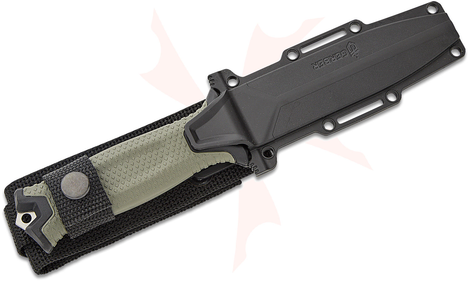 Gerber StrongArm Fixed 4.8" Stonewash Plain Blade, Foliage Green Glass ...