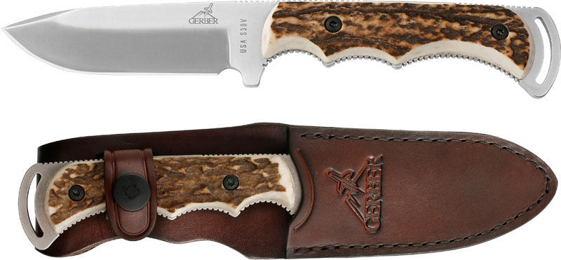 Gerber Freeman Stag 4" S30V Fixed Blade, Leather Sheath - KnifeCenter ...