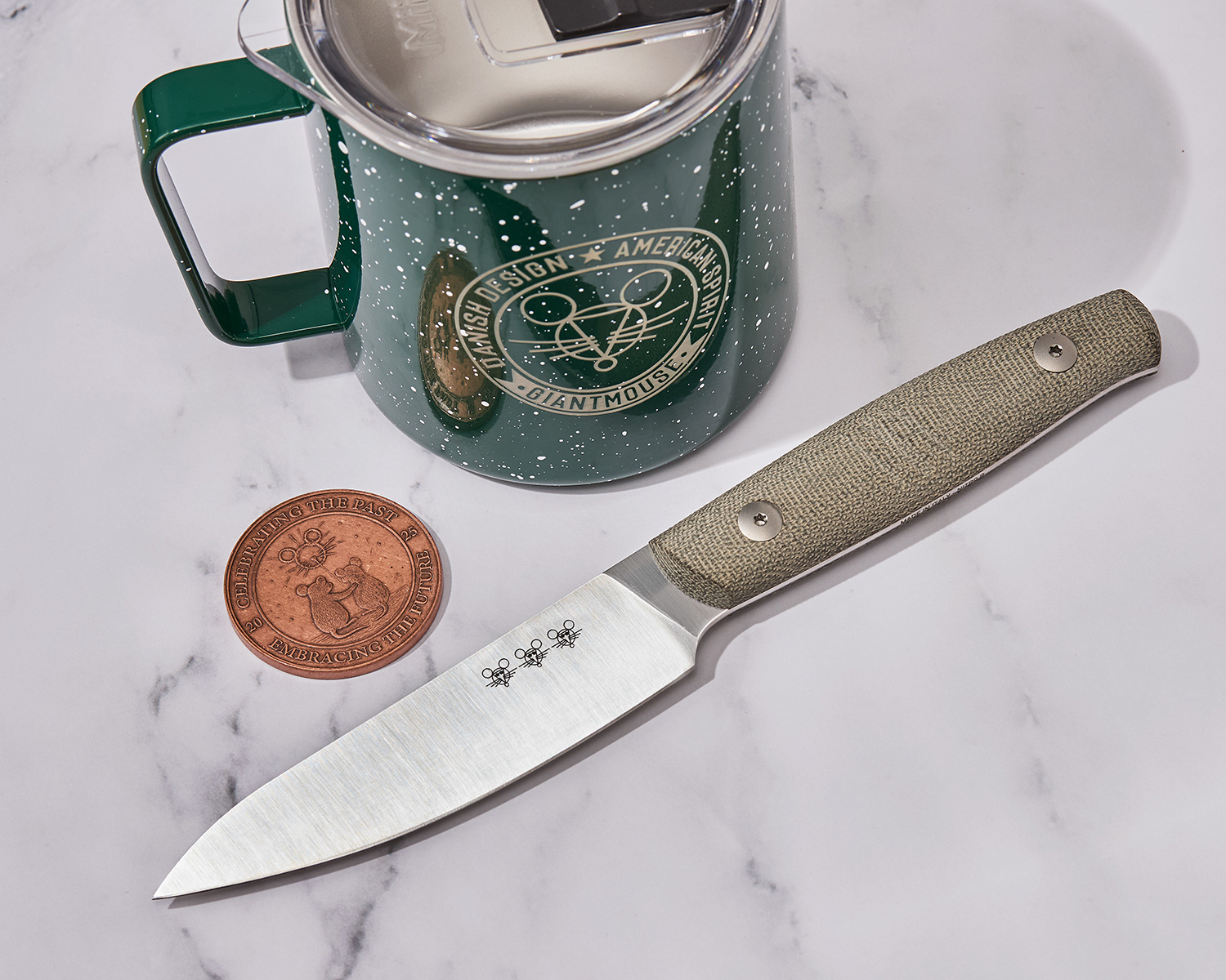 GiantMouse Kitchen Paring Knife 4.16" Nitro-B Satin Blade, Green Canvas ...