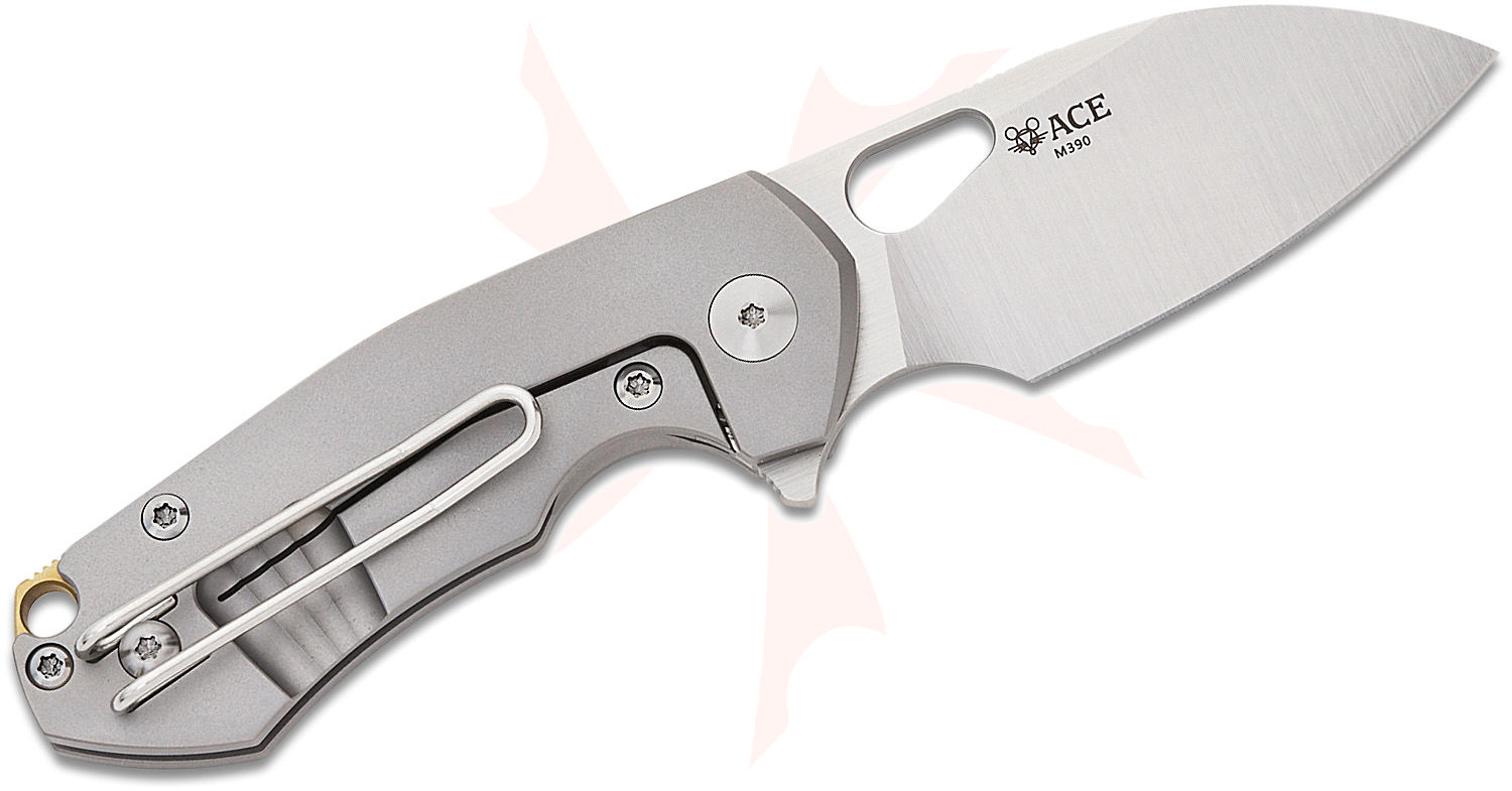 GiantMouse ACE Riv Flipper Knife 2.44" M390 Satin Blade, Titanium ...