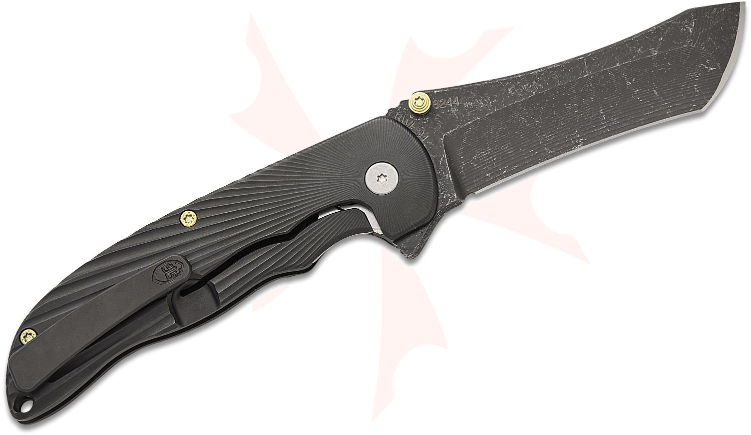 Grimsmo Knives Custom Norseman #8244 Flipper Knife 3.7" RWL-34 Acid Washed Blade, Titanium Black ...