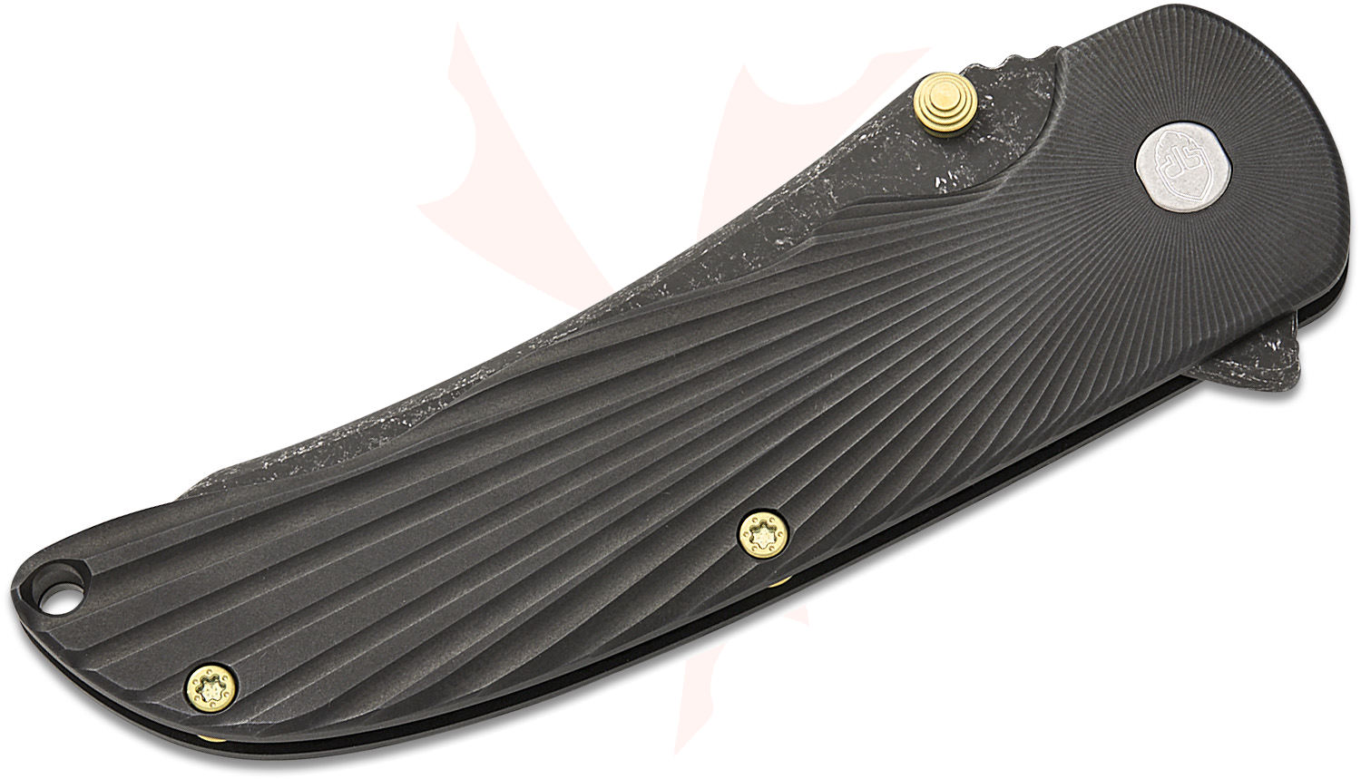 Grimsmo Knives Custom Norseman #8244 Flipper Knife 3.7" RWL-34 Acid Washed Blade, Titanium Black ...