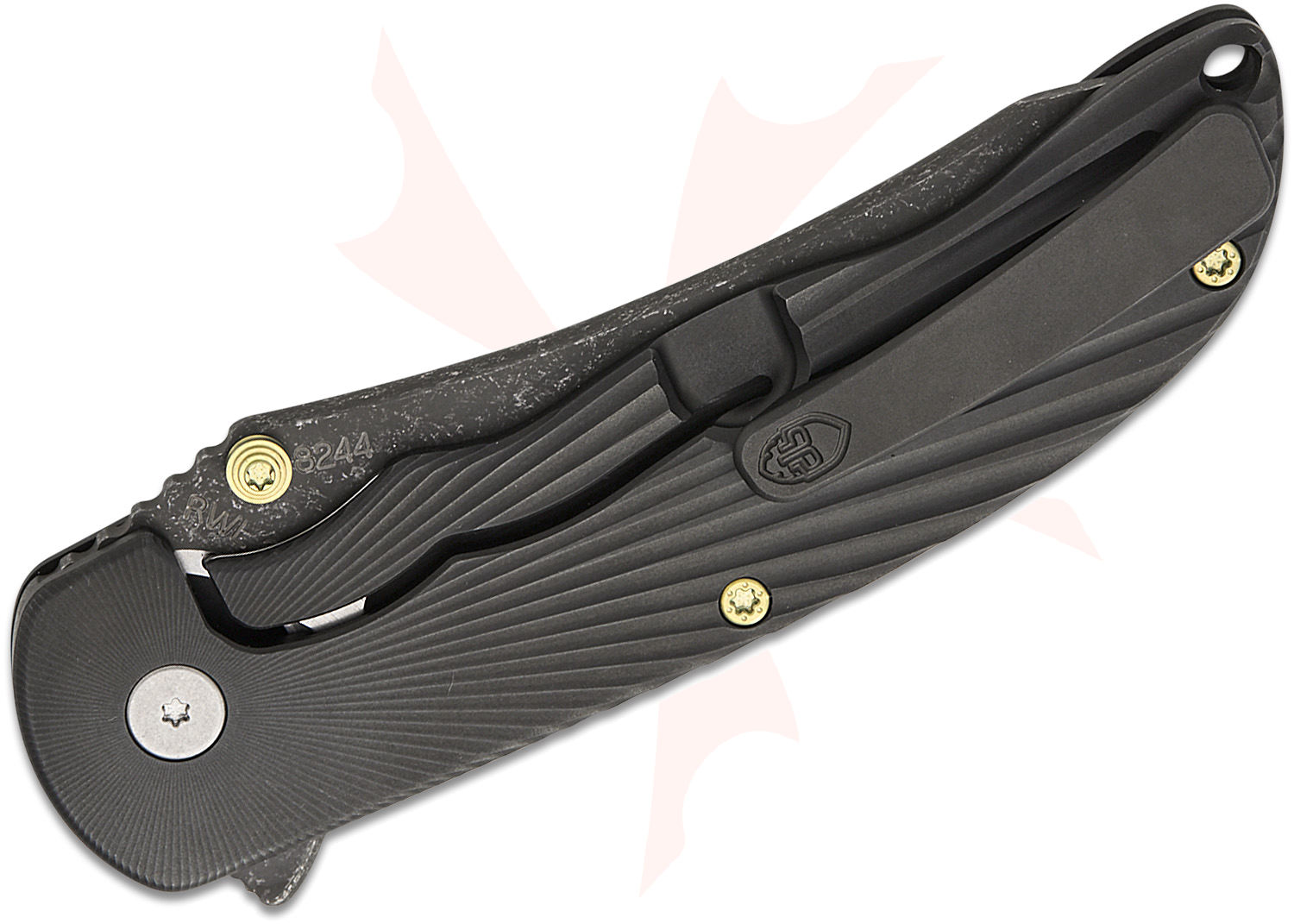 Grimsmo Knives Custom Norseman #8244 Flipper Knife 3.7" RWL-34 Acid Washed Blade, Titanium Black ...