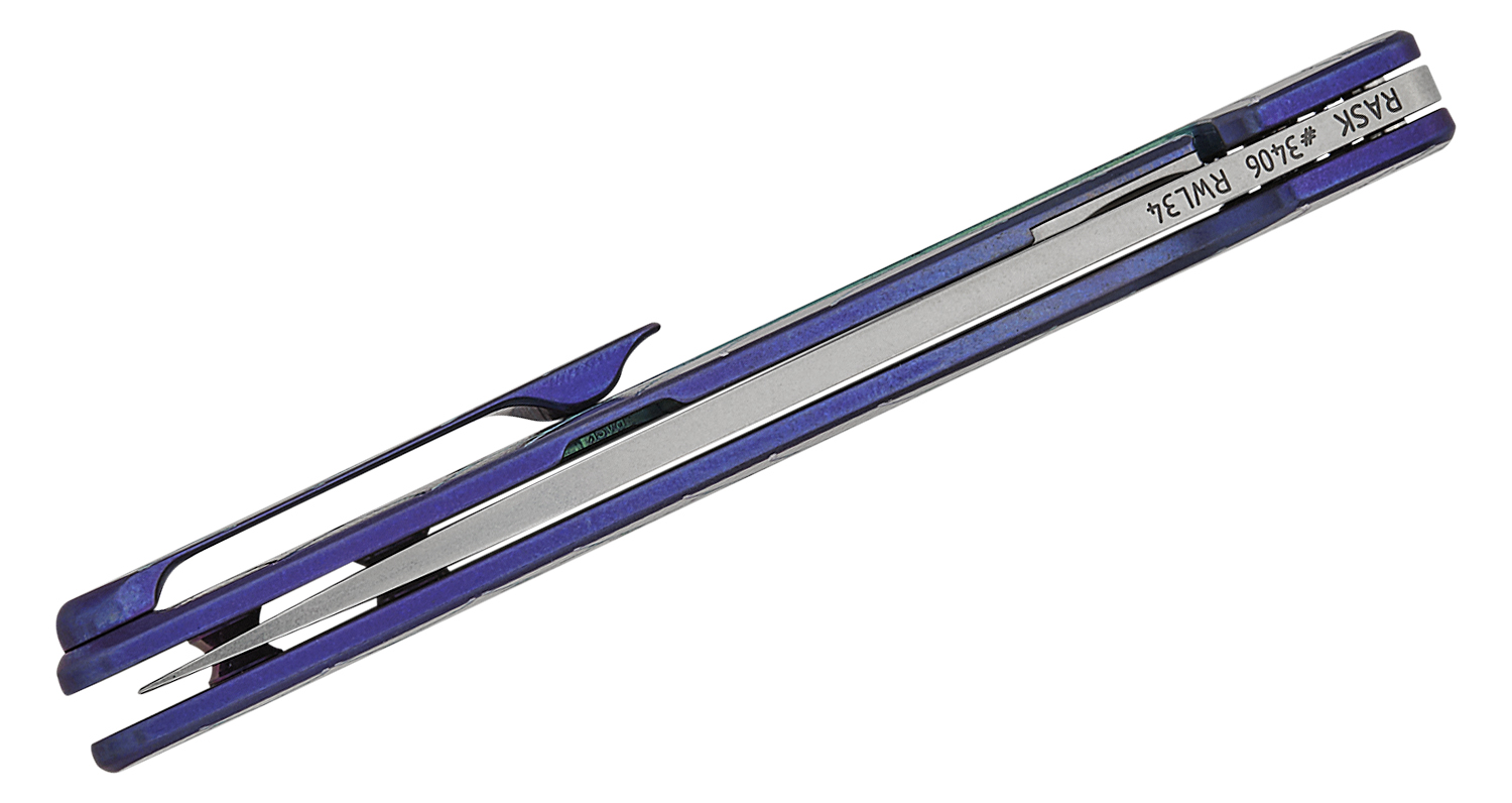 Grimsmo Knives Custom Rask #3406 Flipper Knife 3.5" RWL-34 Stonewashed ...