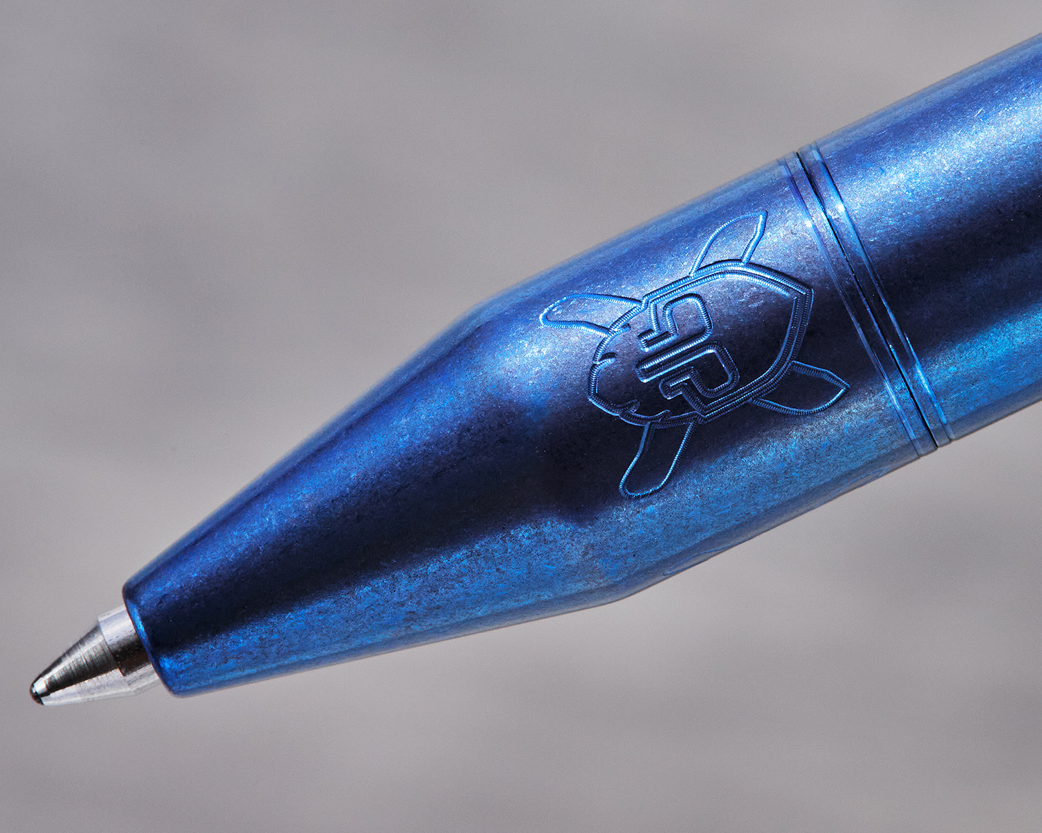 Grimsmo Knives Custom Saga Pen #5414, Blue Titanium with Helix Pattern ...