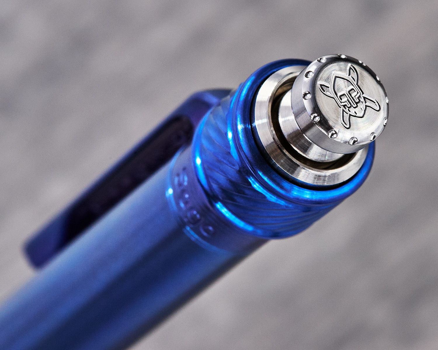 Grimsmo Knives Custom Saga Pen #5414, Blue Titanium with Helix Pattern ...