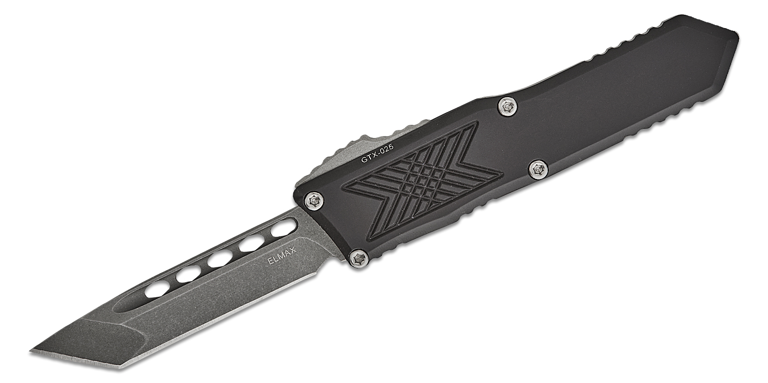 Guardian Tactical GTX-025 OTF AUTO 2.75" Elmax Stonewash Tanto Blade, Black Aluminum Handles ...