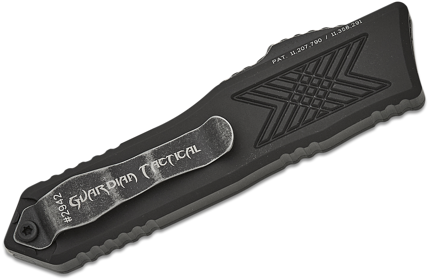 Guardian Tactical GTX-025 OTF AUTO 2.75" Elmax Dark Stonewash Tanto Blade, Blue Aluminum Handles ...