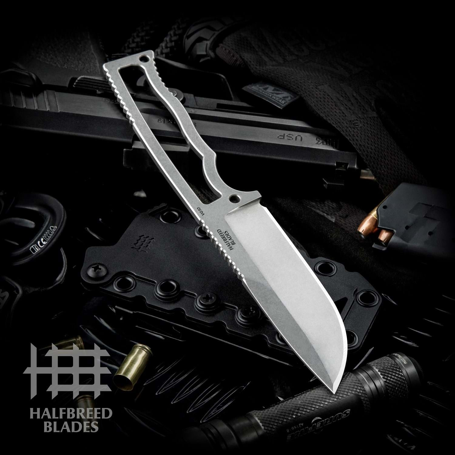 Halfbreed Blades Compact Field Fixed Blade Knife 4.01" VG10 Stonewashed ...