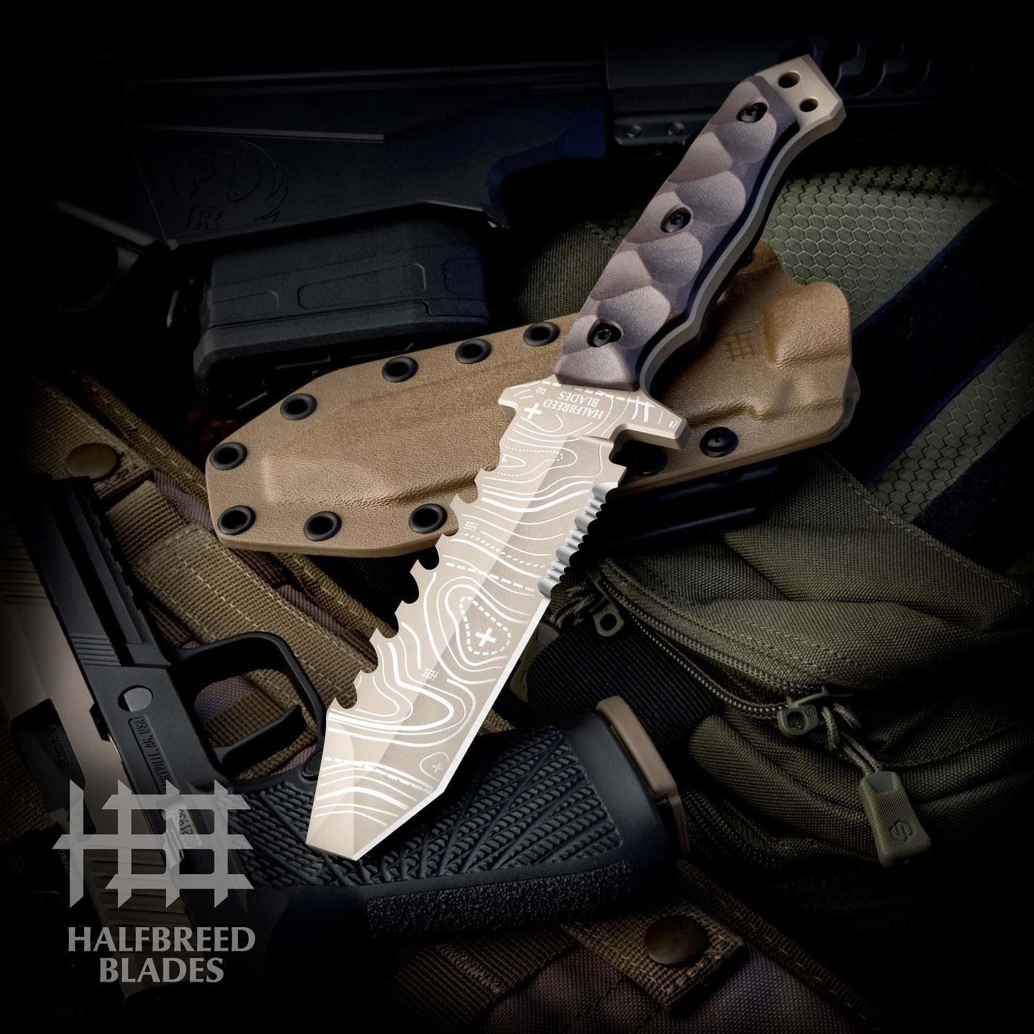 Halfbreed Blades Emergency Rescue Fixed TOPO Blade Knife 5.11" D2 Dark ...