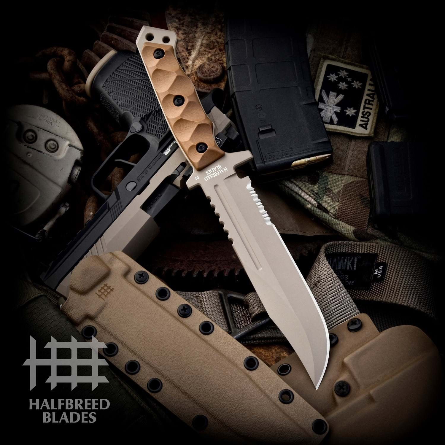 Halfbreed Blades Gen-2 Large Infantry Fixed Blade Knife 6.89" D2 Dark ...