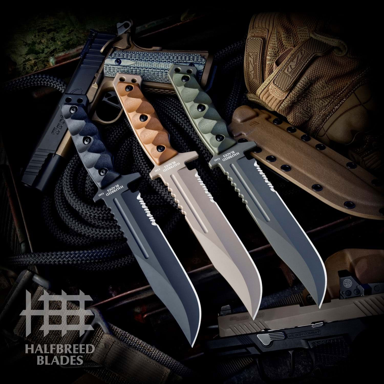 Halfbreed Blades Gen-2 Large Infantry Fixed Blade Knife 6.89" K340 Dark Earth Teflon Clip Point ...