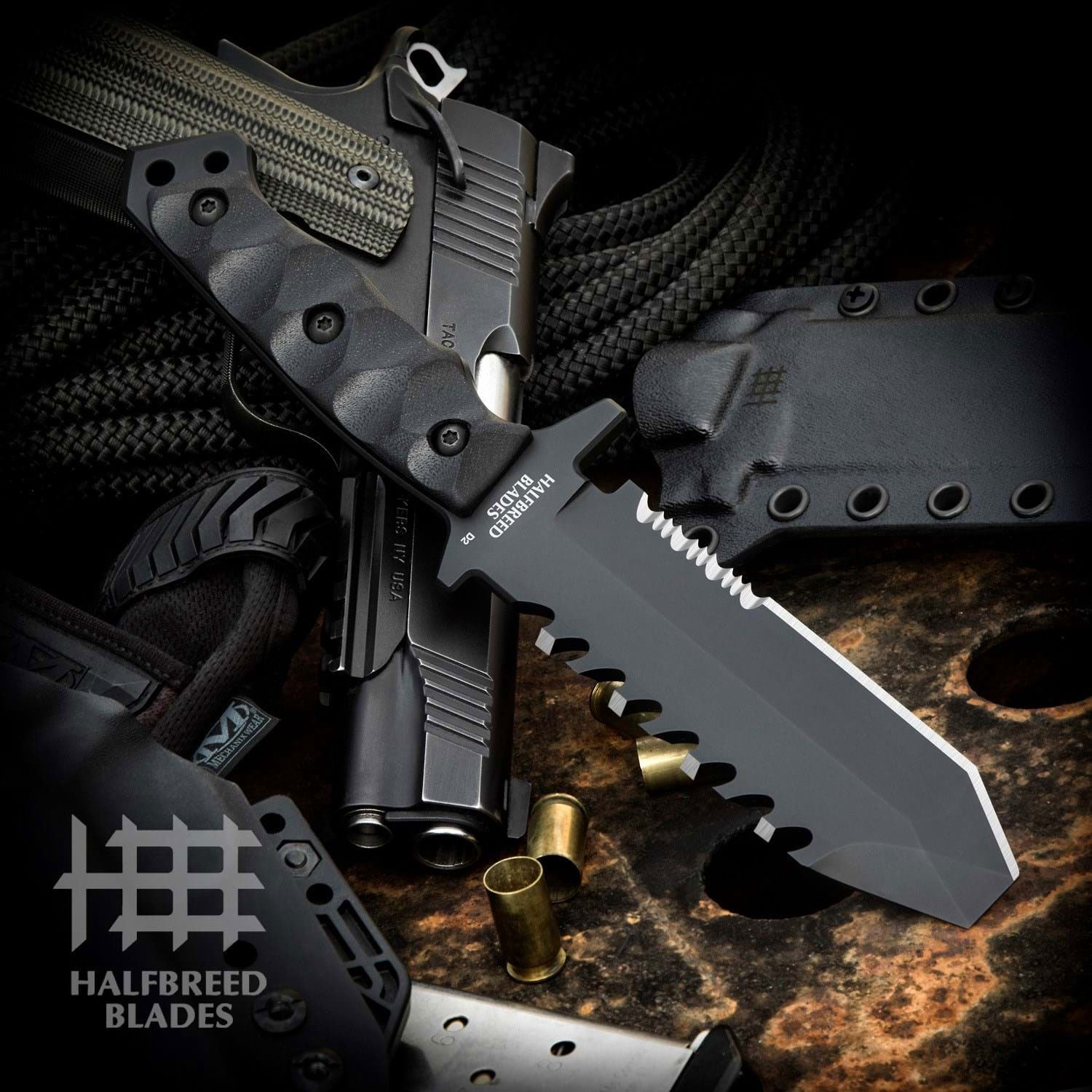 Halfbreed Blades Emergency Rescue Fixed Blade Knife 5.11" D2 Black ...
