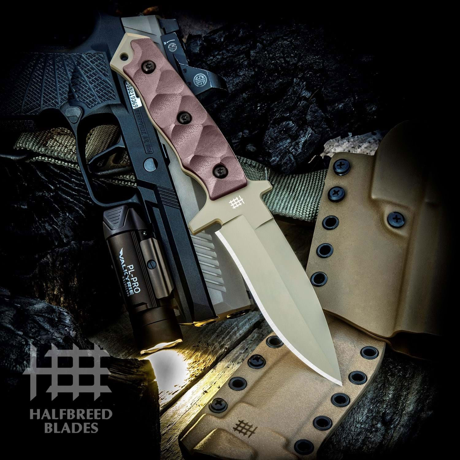 Halfbreed Blades Medium Clearance Fixed Blade Knife 4.52" D2 Dark Earth ...