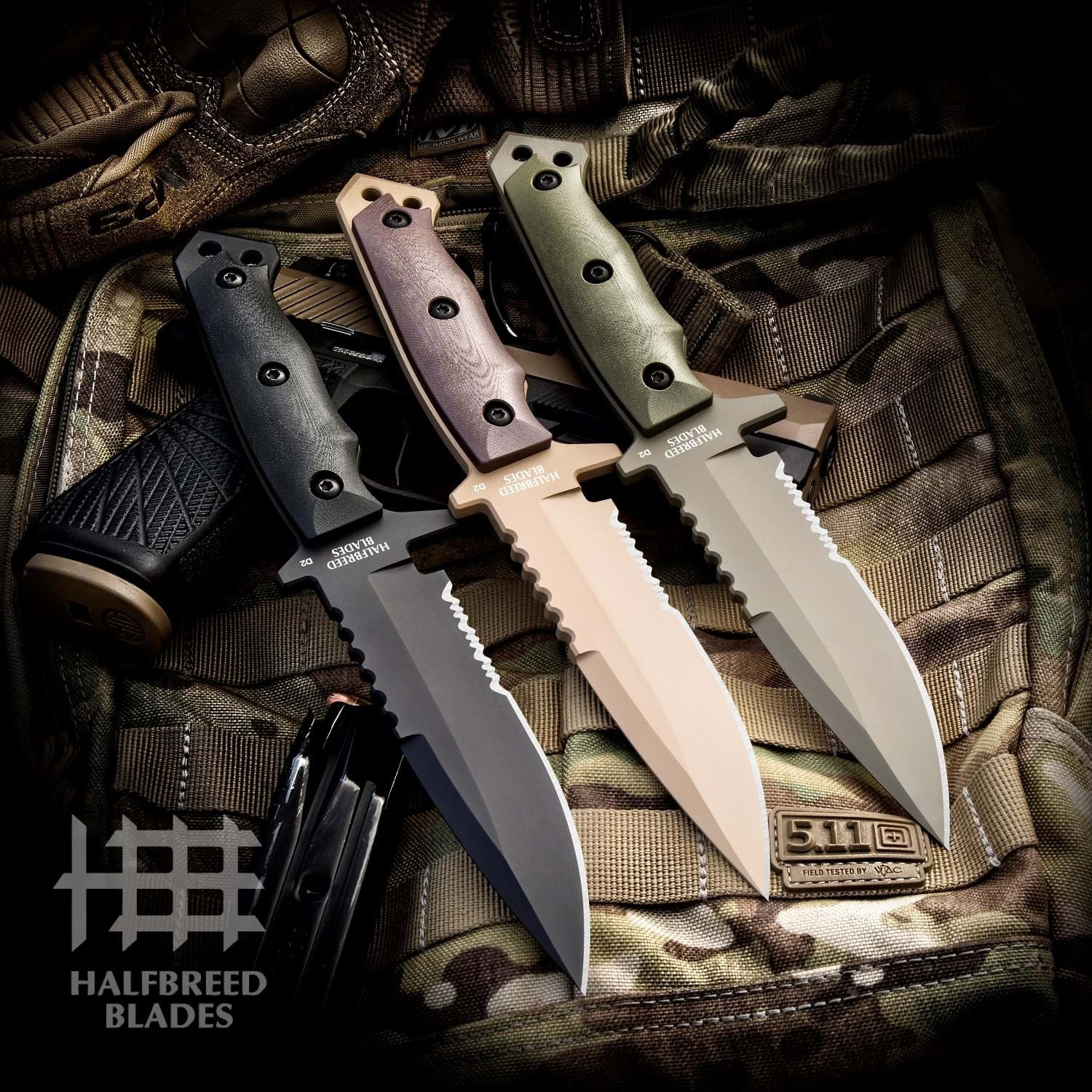 Halfbreed Blades Medium Infantry Fixed Blade Knife 5.31" D2 Dark Earth ...