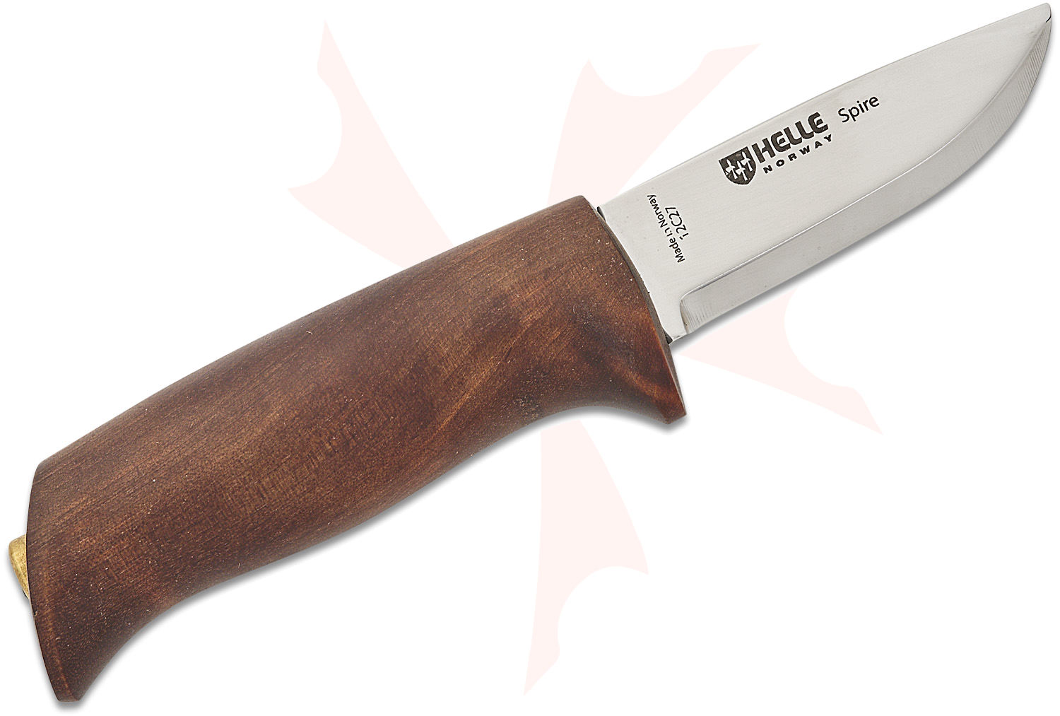 Helle Spire Fixed 2.56" 12C27 Polished Blunt Tip Blade, Dark Birch Wood ...