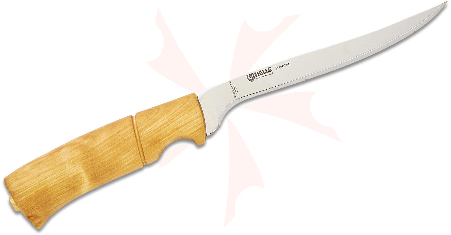Helle Steinbit Fixed 6" Blade, Curly Birch Handle, Genuine Leather ...