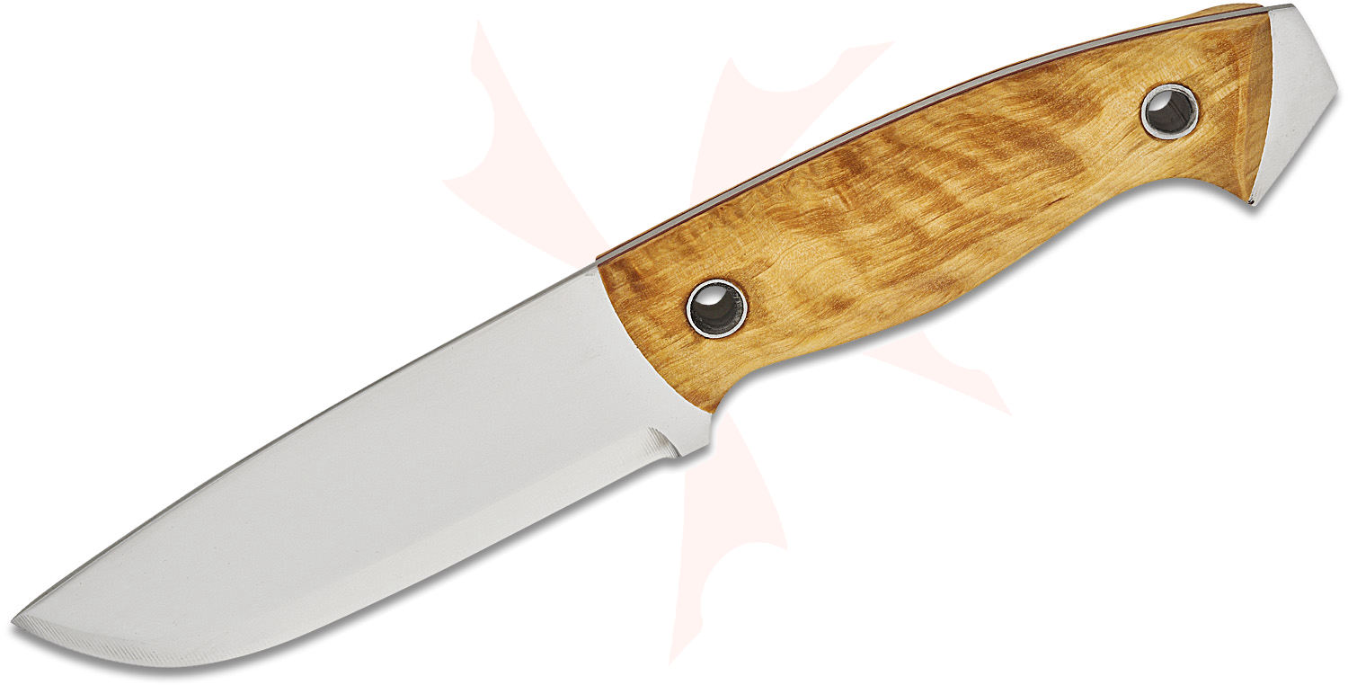 Helle Utvaer Fixed 4" Sandvik 12C27 Blade, Curly Birch Handles, Leather ...