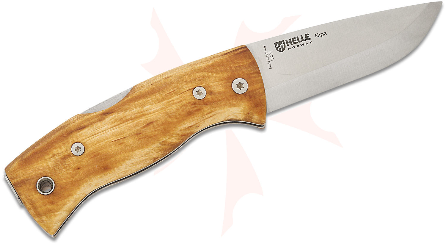 Helle Nipa Folding Knife 2.72" 12C27 Satin Scandi Blade, Curly Birch ...