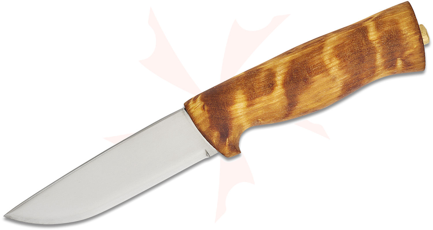 Helle Eggen Hunting Knife 4" Blade, Curly Birch Handle, Leather Sheath ...