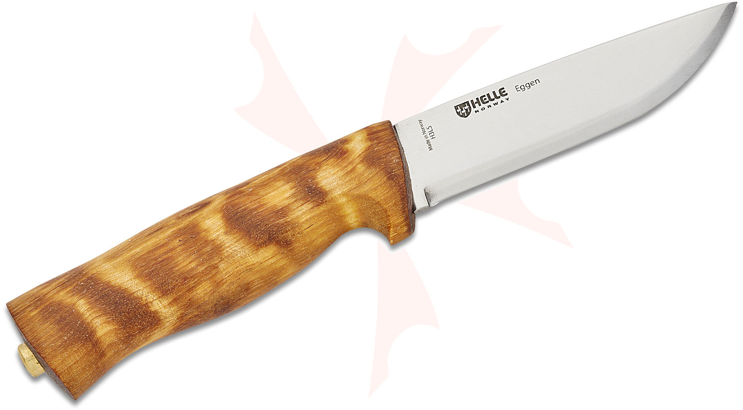 Helle Eggen Hunting Knife 4" Blade, Curly Birch Handle, Leather Sheath ...