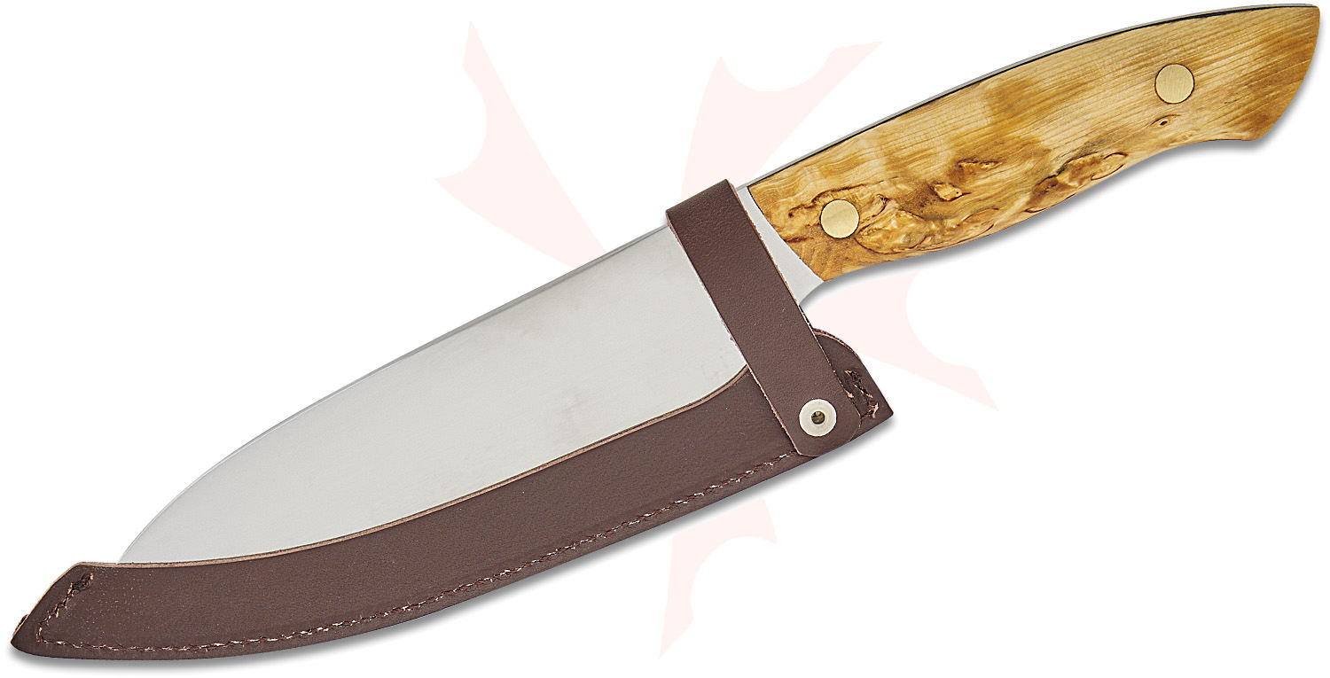 Helle Dele Outdoor Chef's Knife 6.69" 12C27 Drop Point, Curly Birch ...