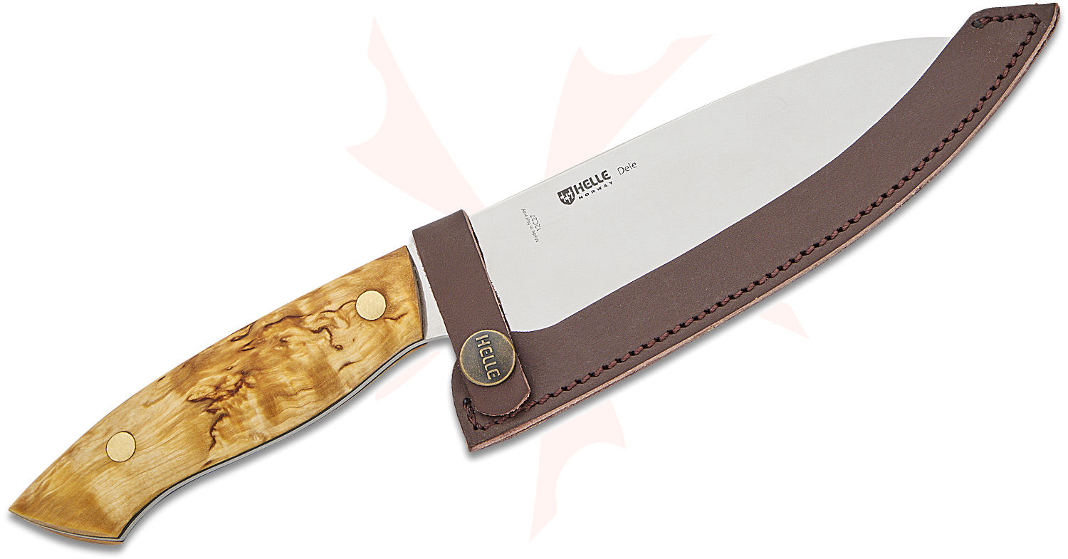 Helle Dele Outdoor Chef's Knife 6.69" 12C27 Drop Point, Curly Birch ...