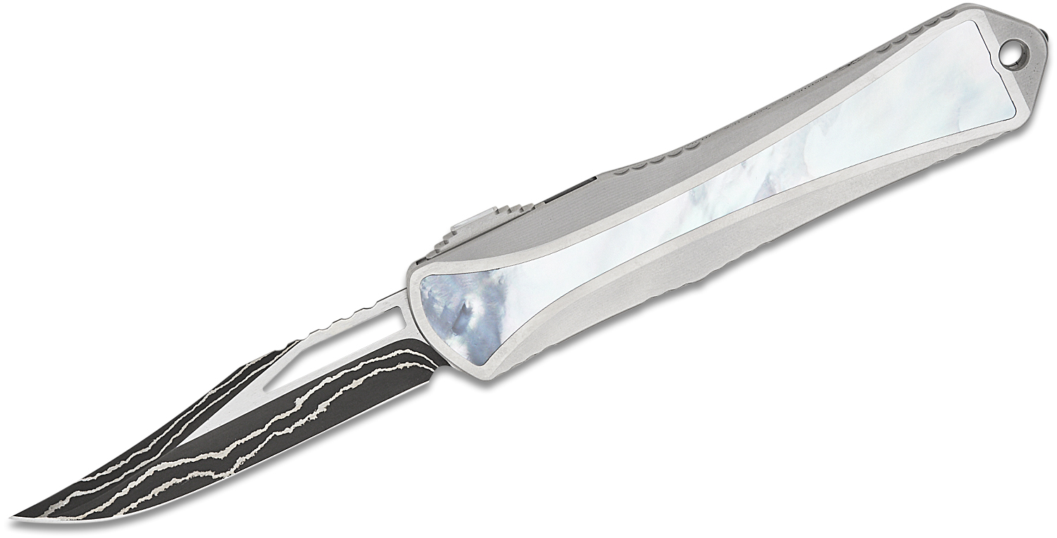 Heretic Knives Custom Manticore S OTF AUTO Knife 2.5" Baker Forge Double Shim Damascus Bowie ...