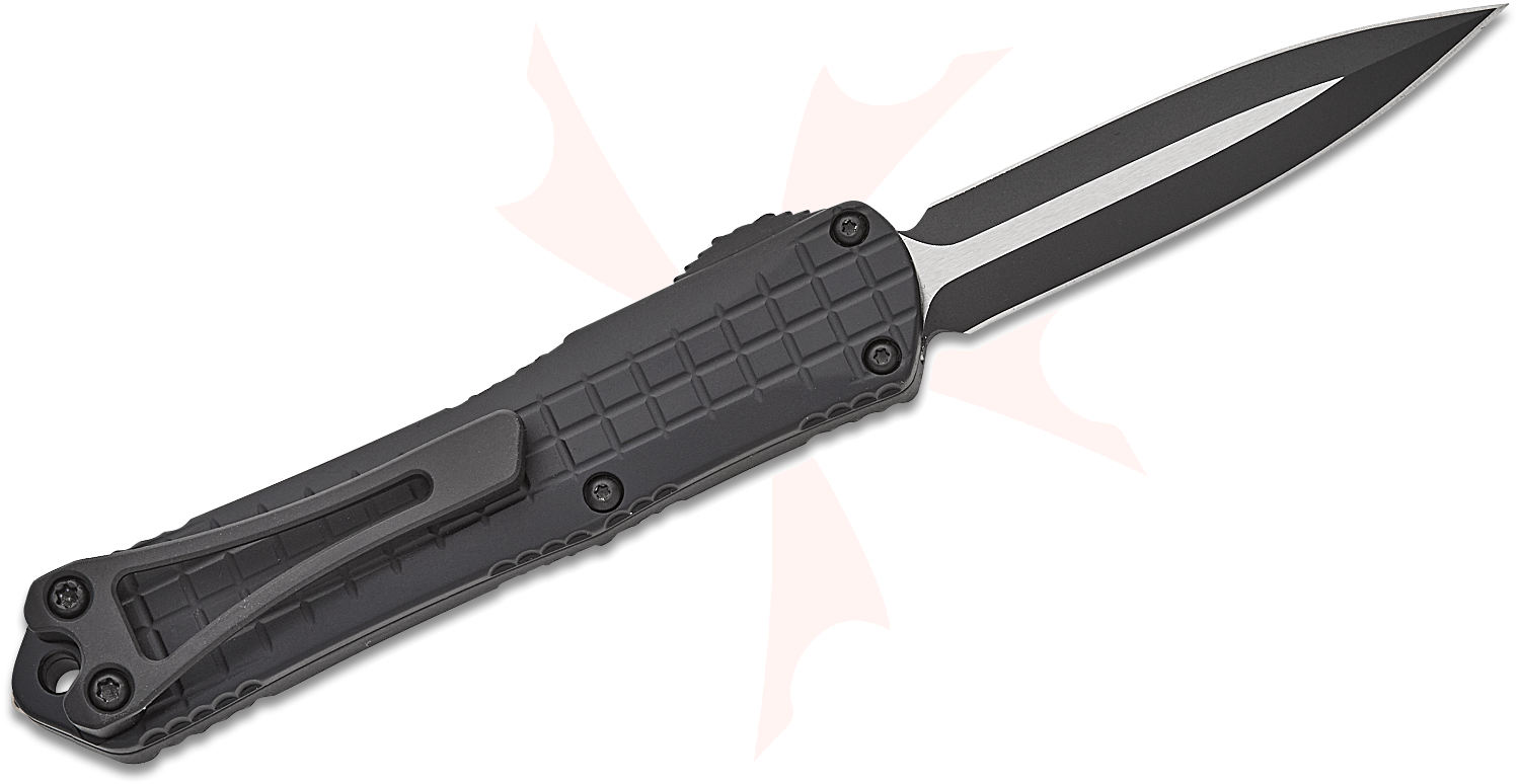 Heretic Knives Manticore S OTF AUTO 2.55" CPM-MagnaCut Black Two-Tone Double Edge Dagger Blade ...