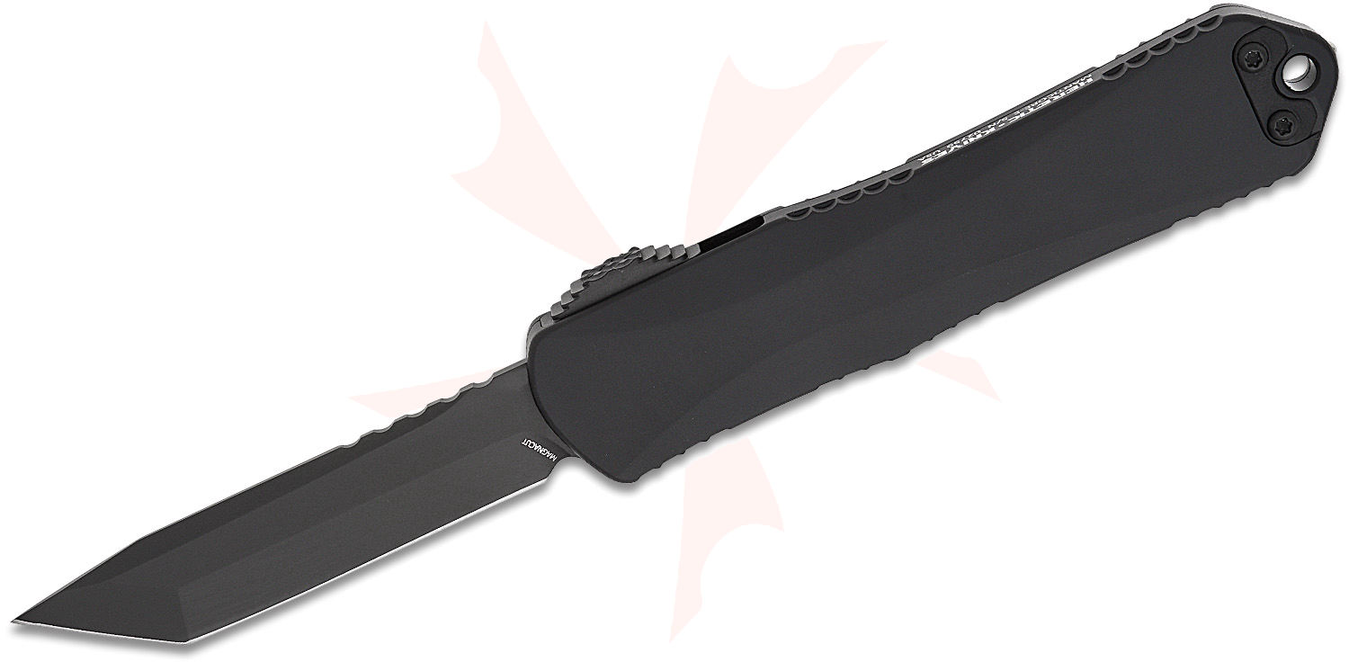 Heretic Knives Manticore E Tactical OTF AUTO Knife 3.05" CPM-MagnaCut Black DLC Tanto Blade ...