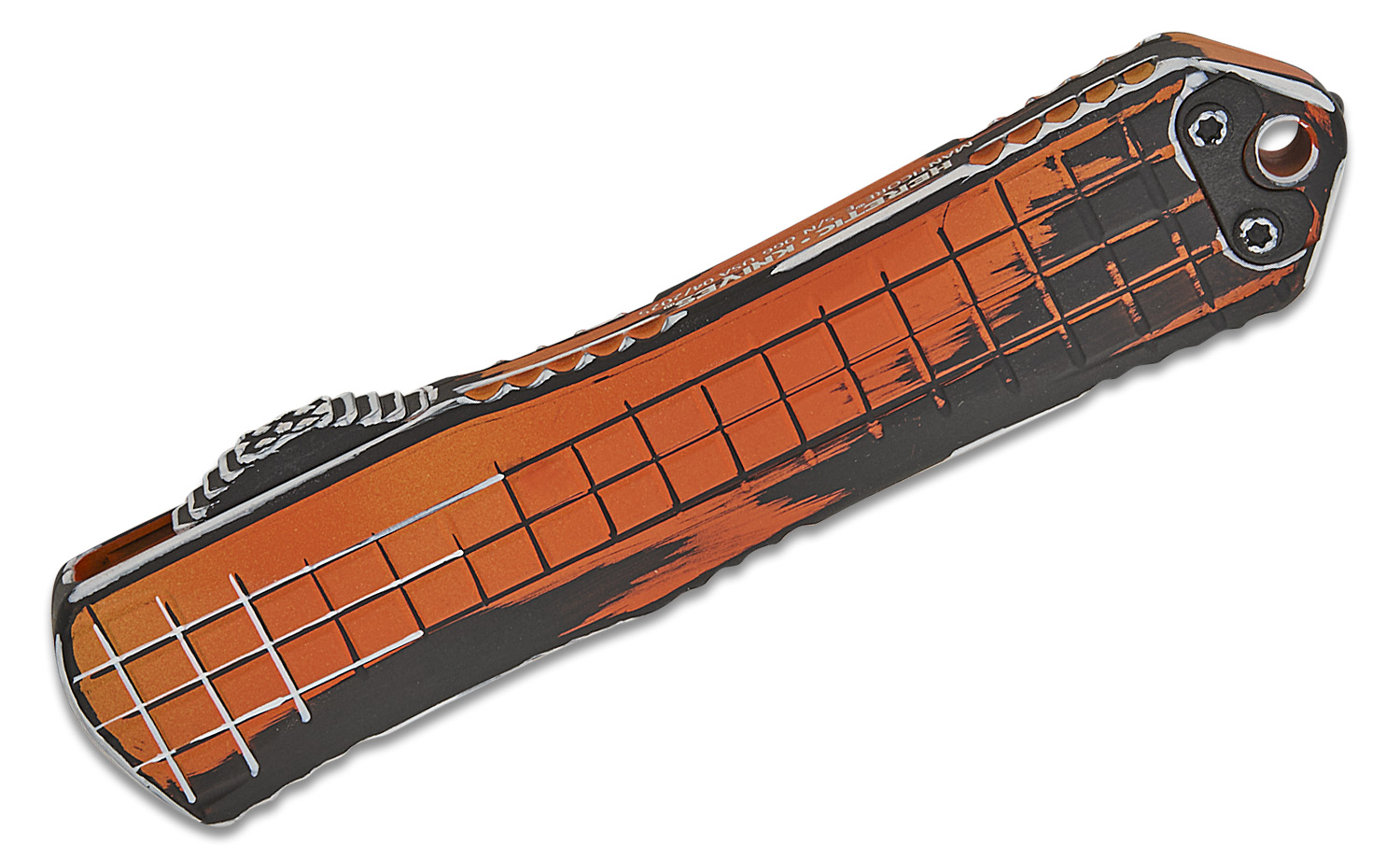 Heretic Knives Manticore E OTF AUTO Knife 3.05" CPM-MagnaCut Orange Cel Shade Orange Double Edge ...